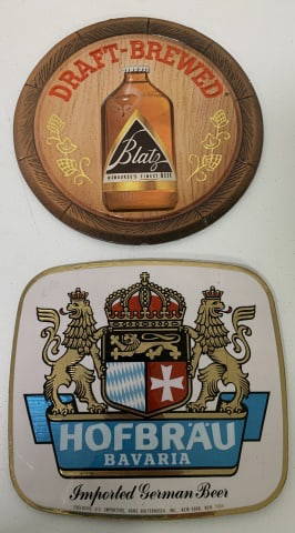 Lot Of 2 Blatz & Hofbrau Advertising Beer Signs Auction