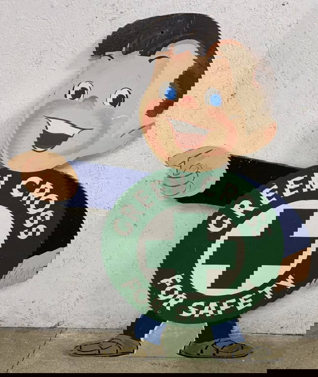 Green Cross For Safety Wood Painted Sign Auction