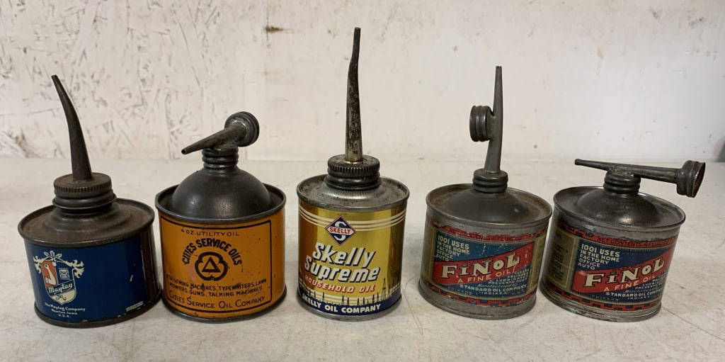 5 Small Oiler Cans (maytag, Cities Service Etc.) Auction