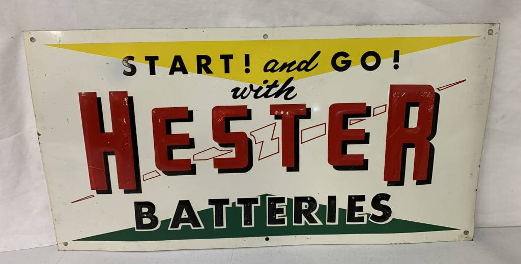 Hester Batteries Metal Adv. Sign Auction