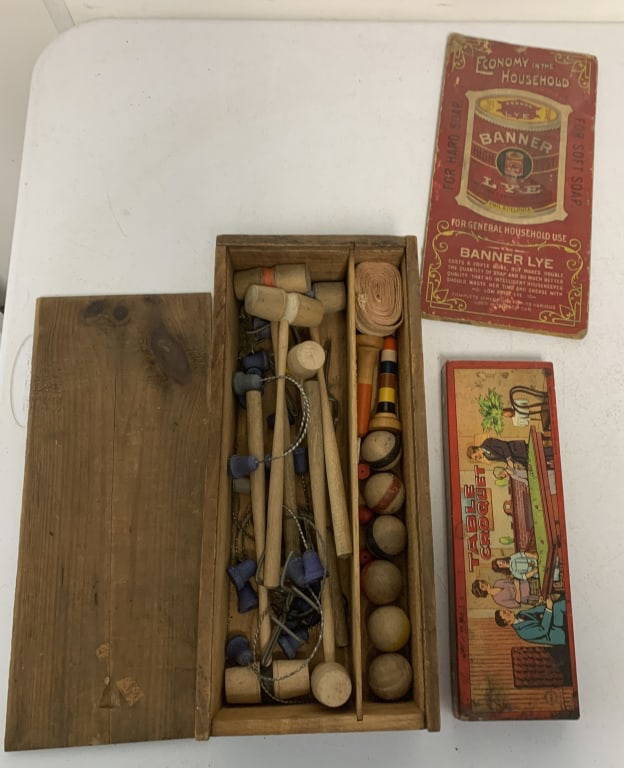 2 Table Croquet Games + Banner Lye Game Board Auction