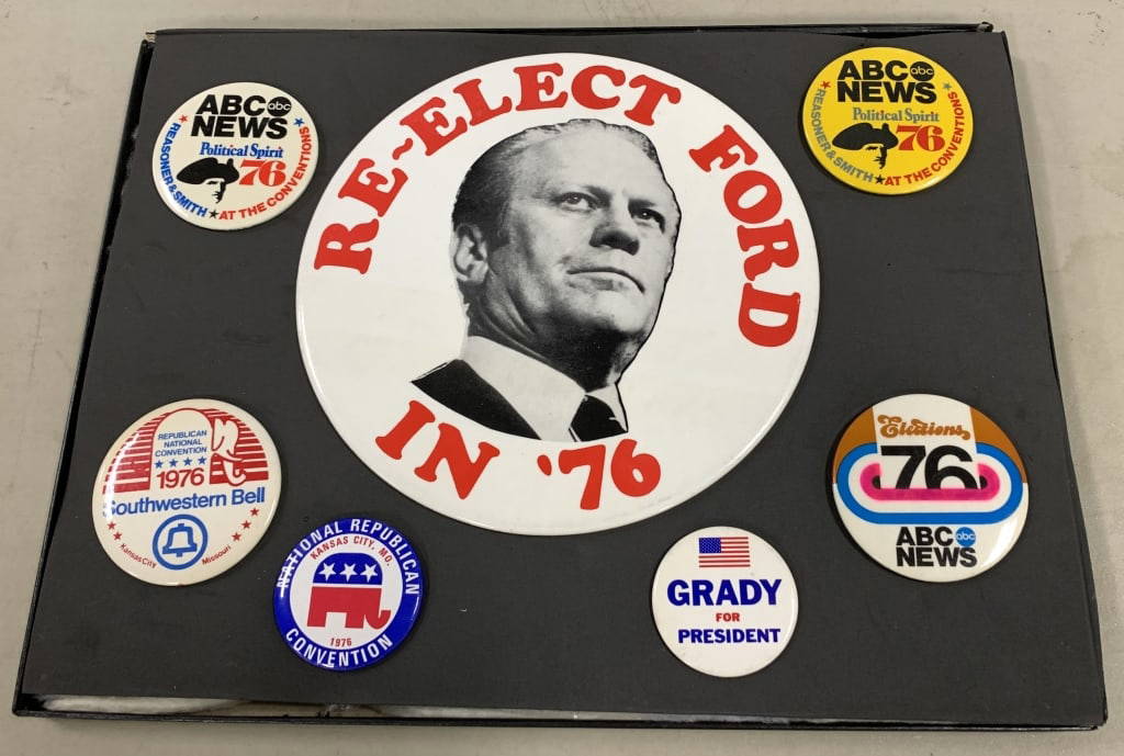 Ford Giant 9" "re-elect/76" Button Plus 6 Media An Auction