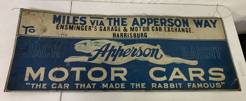 Apperson Jack Rabbit Motor Cars Sign Auction