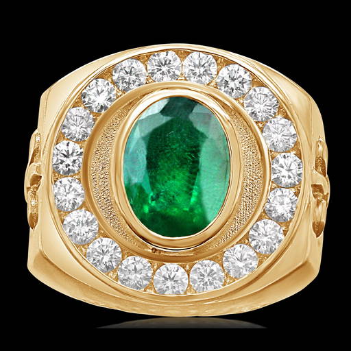 14k Yellow Gold 4.75ct Emerald 3.00ct Diamond Mens Ring