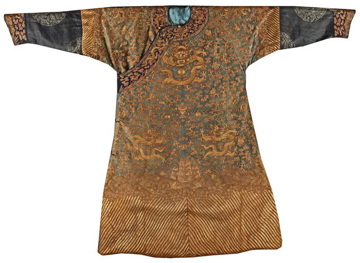 An Embroidered Blue Ground 'dragon' Robe