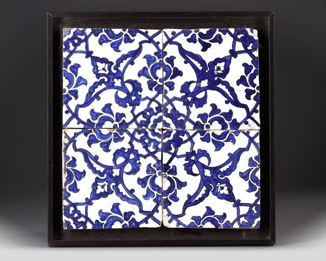 A Panel Of Four Dome Of The Rock' Pottery Tiles ,syria 16th Century