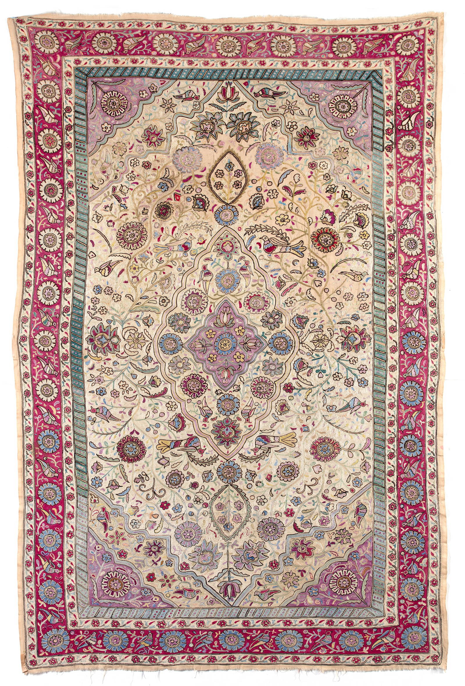 A Silk Caucasian Embroidered Prayer Rug, Safavid, Azerbaijan, 18th ...