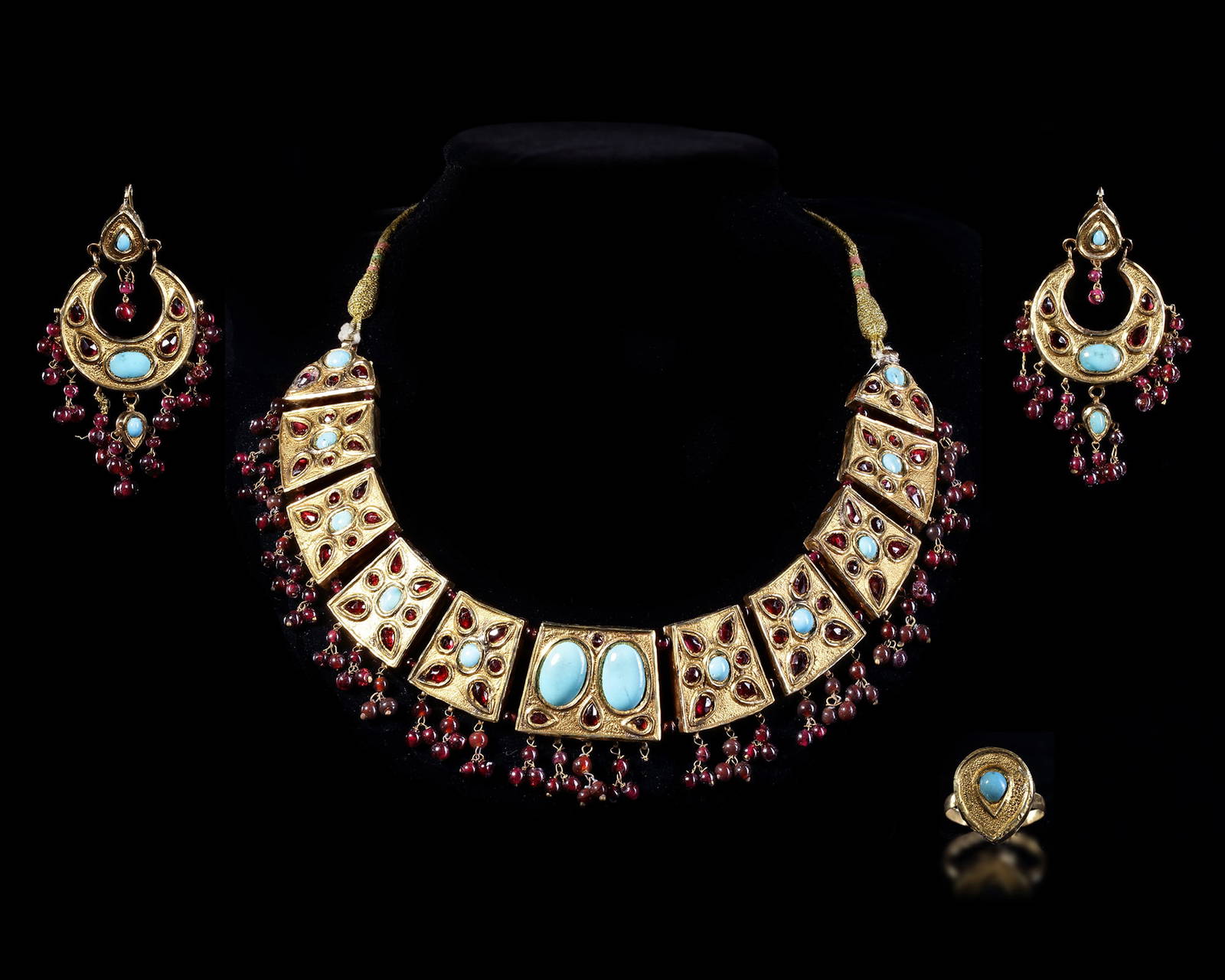A Mughal Gem-set Gold Necklace, Two Earrings And A Ring, Late 18th ...