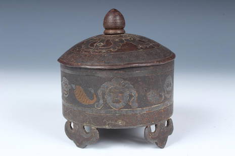 Antique Tibetan Bronze Religious Ceremonial Container