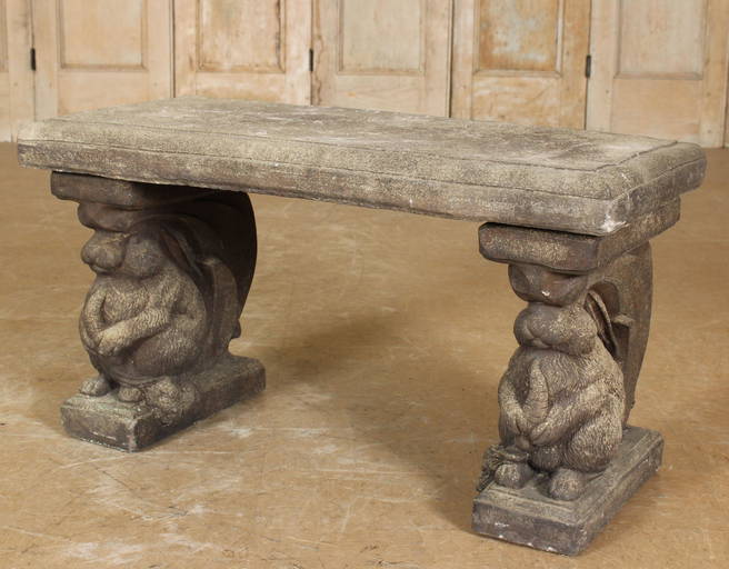 Cast Stone Rabbit Theme Garden Bench