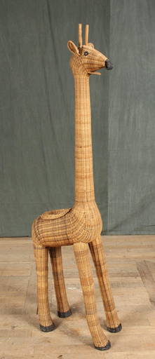 Vintage Figural Wicker Giraffe Catchall Or Planter