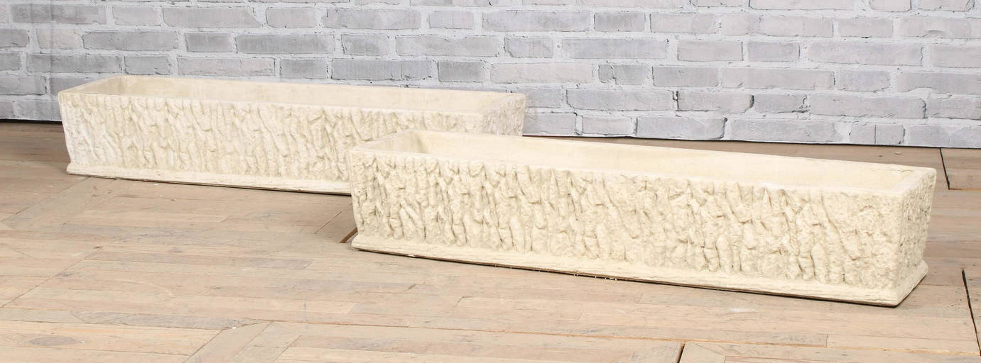 Twin Cast Stone Faux Bois Planting Troughs