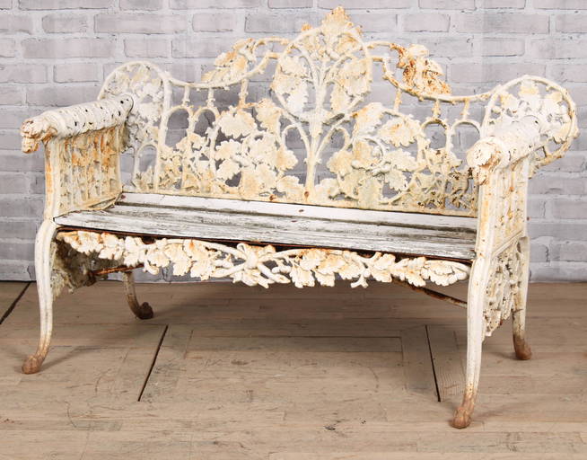 Gargoyle Head And Oak Theme Cast Iron Garden Bench