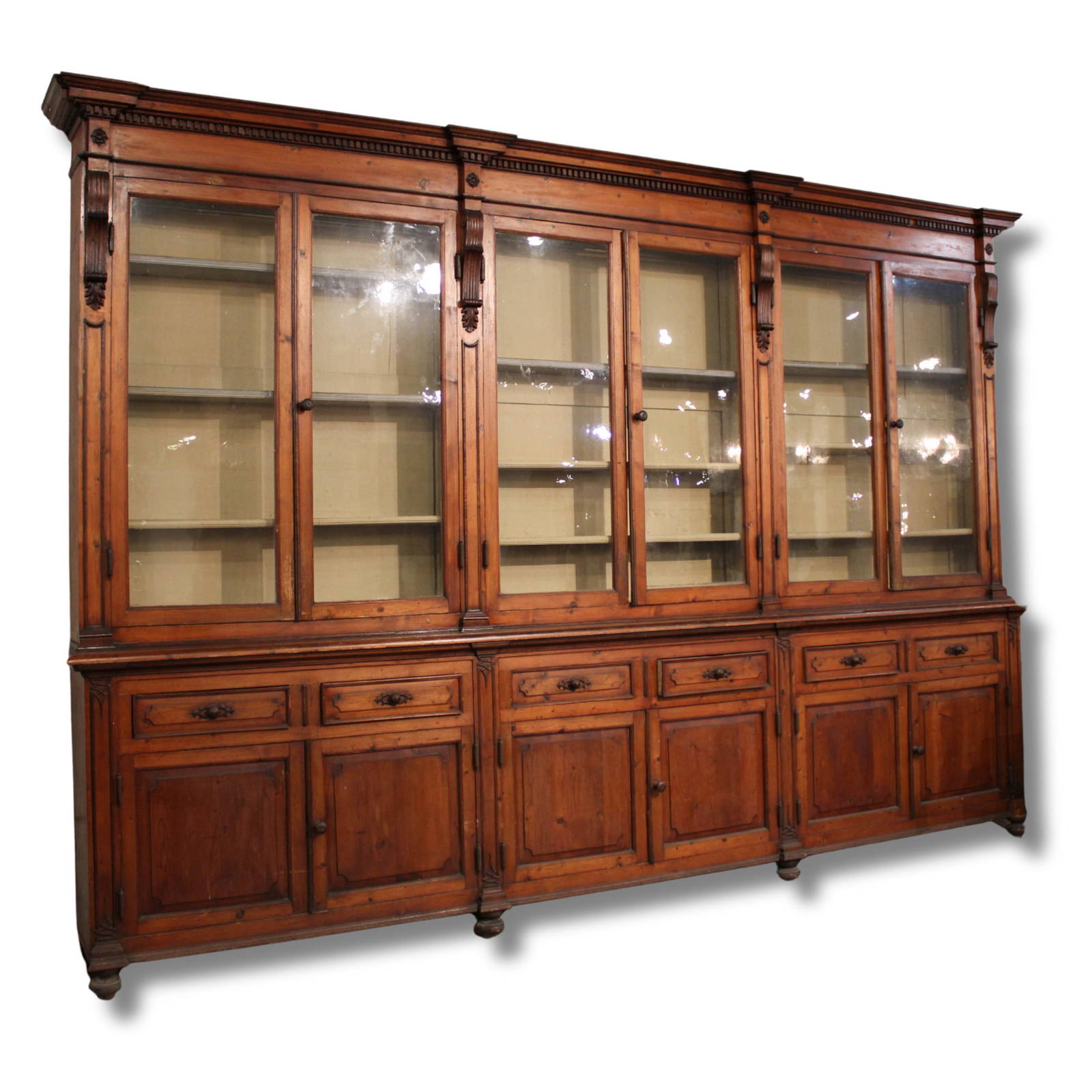 19th C Pine Breakfront Bookcase, Back Bar Auction