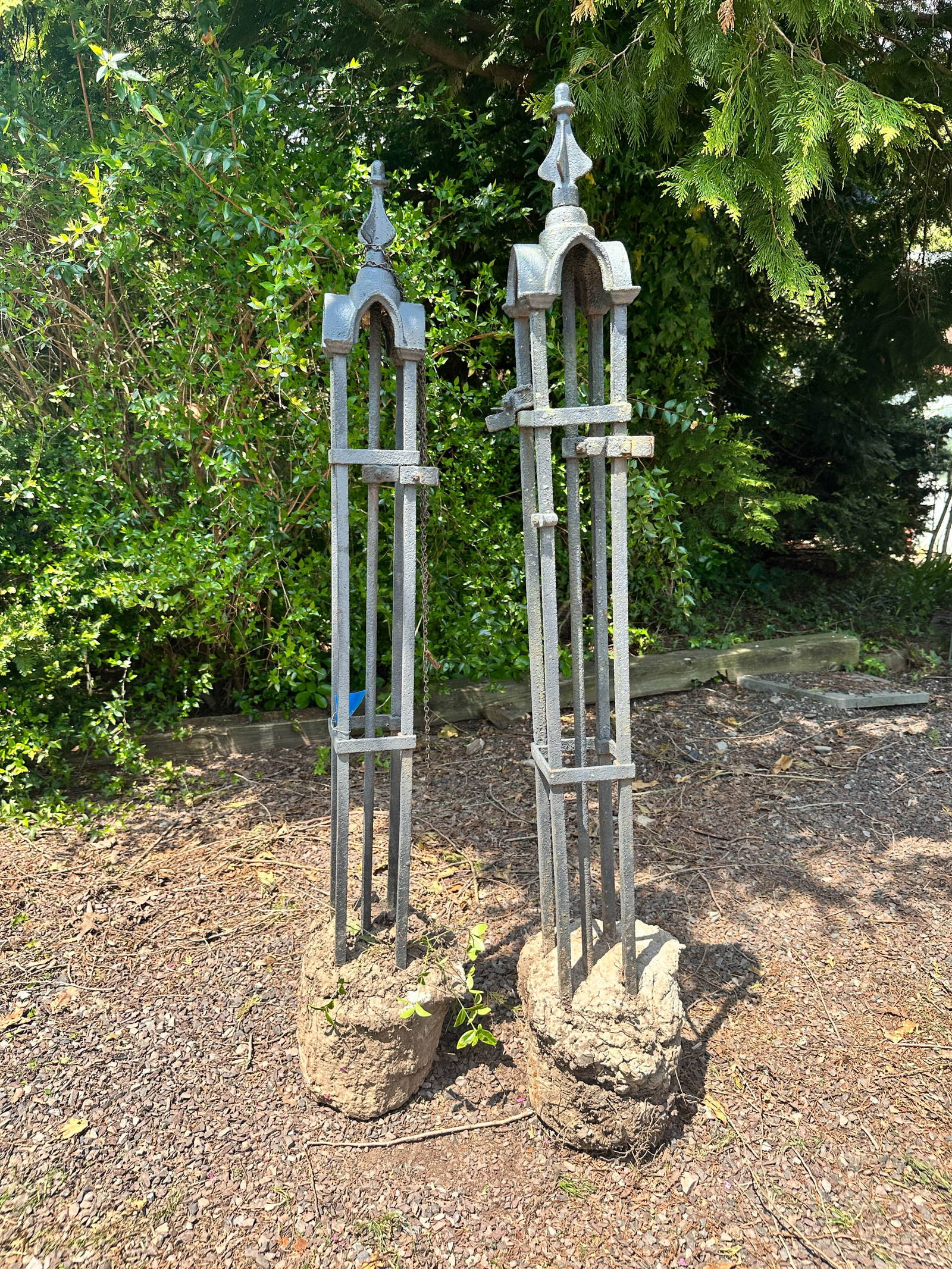 Pair Wrought Iron Fence Posts, Newel Posts Auction