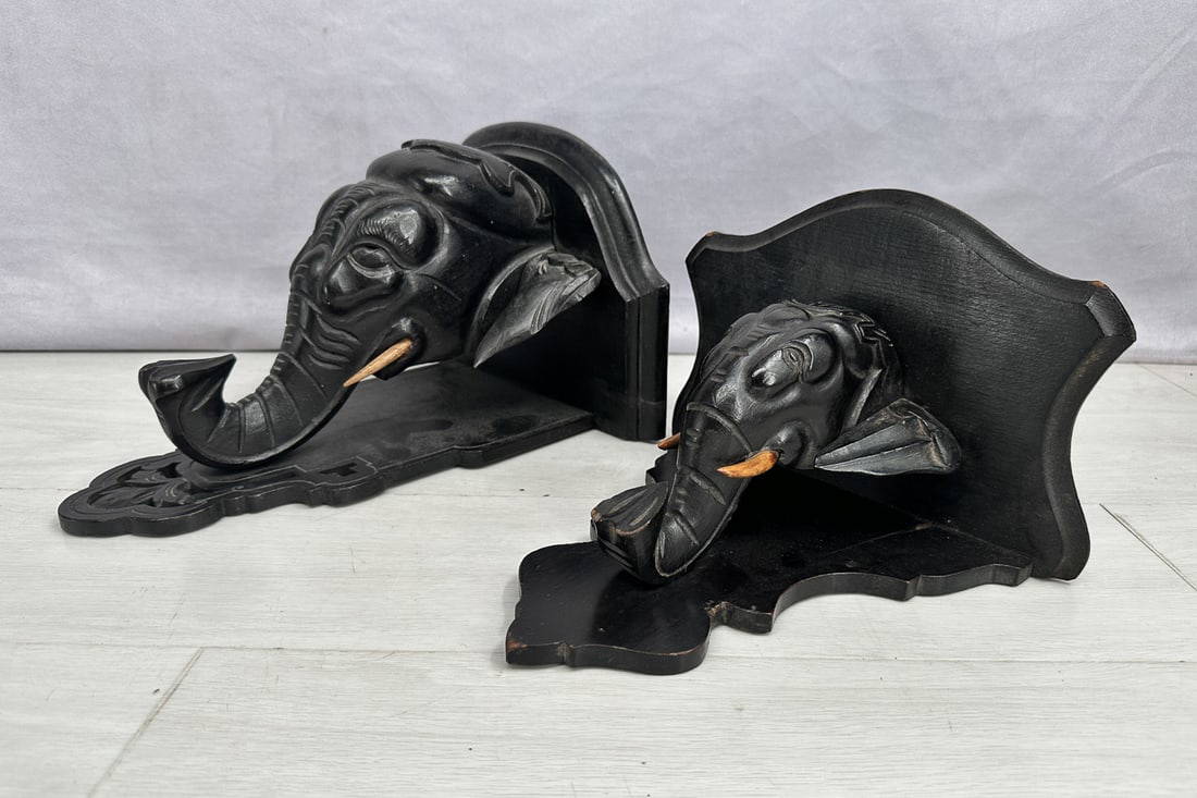 Duo Of Ebony Elephant Brackets Auction