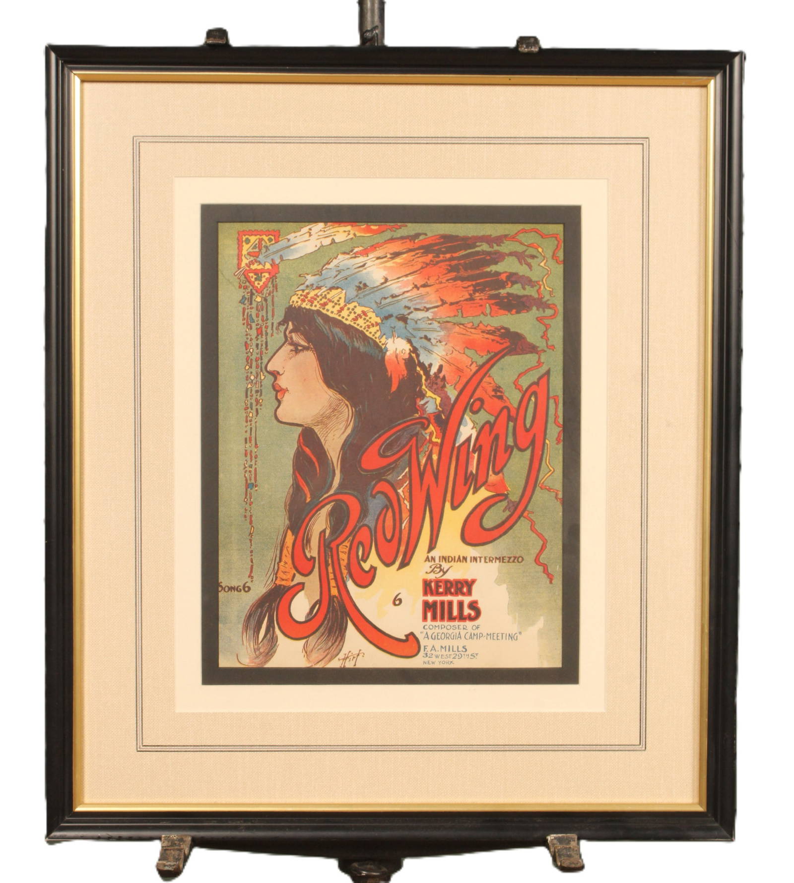 "red Wing" Sheet Music Poster-kerry Mills Auction