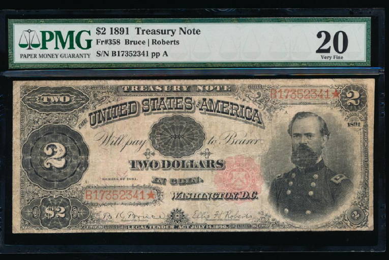 1891 $2 Treasury Note Pmg 20