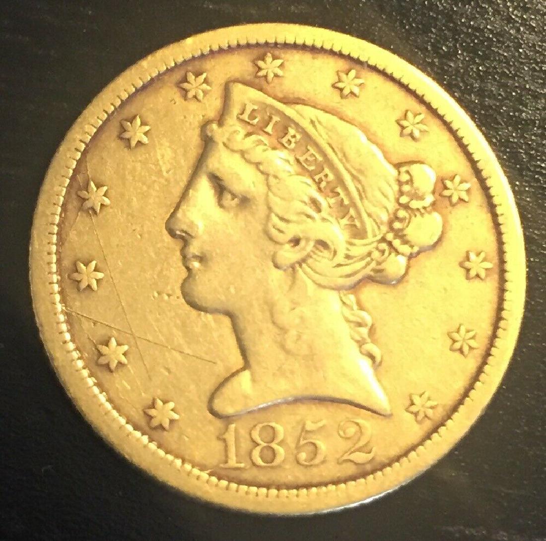 1852 $5 Liberty Head Half Eagle Gold Coin