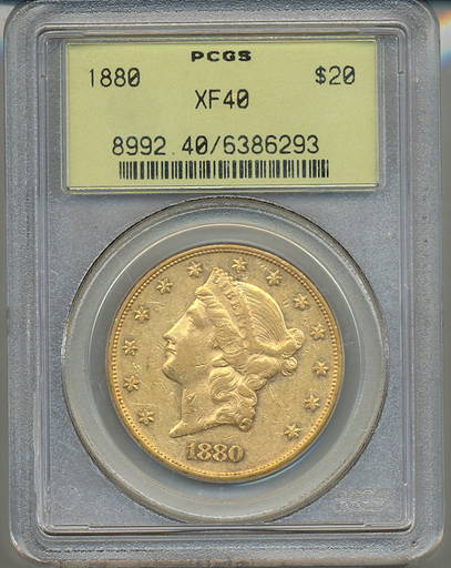 1880 $20 Liberty Head Double Eagle Gold Coin Pcgs Xf40