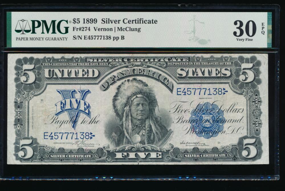 1899 $5 Chief Silver Certificate Pmg 30epq