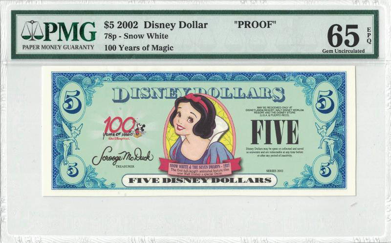 2002 $5 Snow White Proof Disney Dollar PMG 65EPQ (#0316) on Jun 04 ...