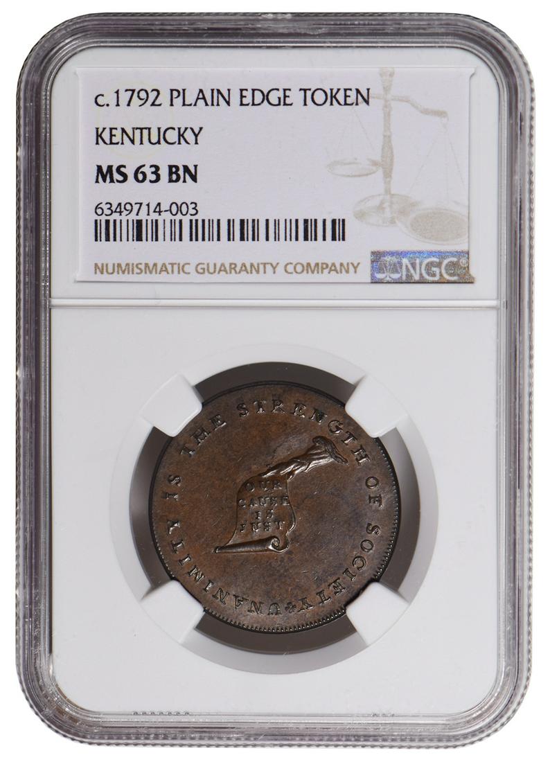 1792 Plain Edge Kentucky Token Ngc Ms63bn