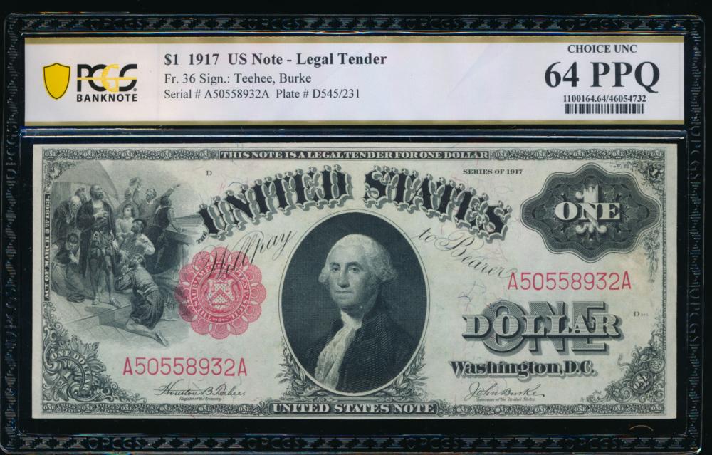 1917 $1 Legal Tender Note Pcgs 64ppq