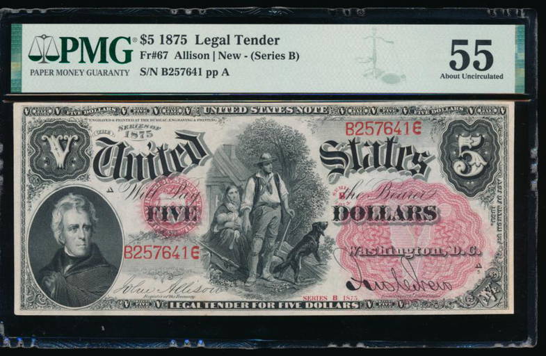 1875 $5 Legal Tender Note Pmg 55