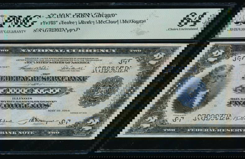 1918 $2 Chicago Frbn Pmg 64epq