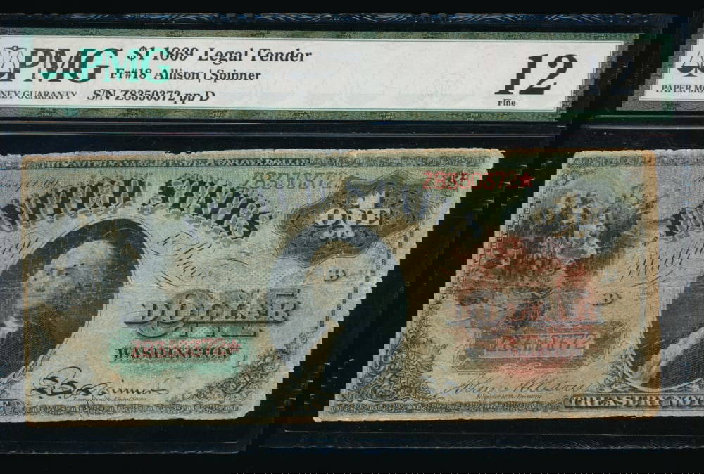 1869 $1 Legal Tender Note Pmg 12 Auction