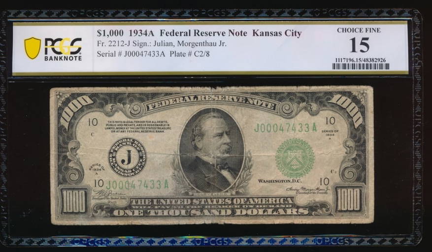 1934a $1000 Kansas City Frn Pcgs 15