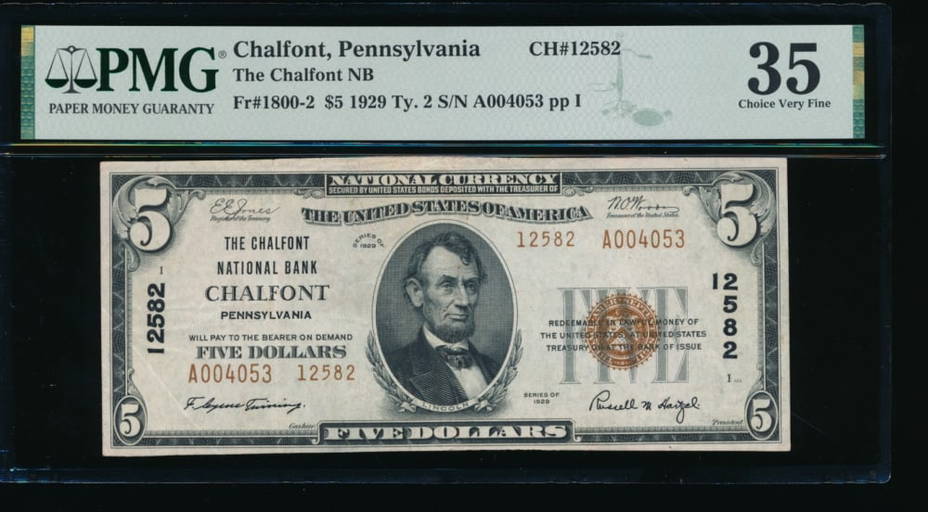1929 $5 Chalfont Pa National Pmg 35