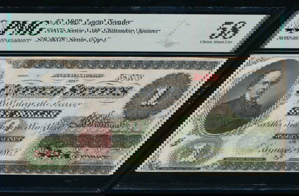 1862 $1 Legal Tender Note Pcgs 58 Auction