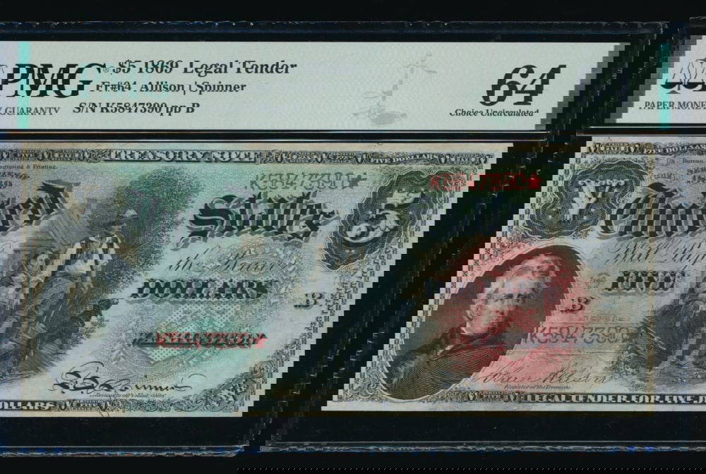 1869 $5 Legal Tender Note Pmg 64 Auction