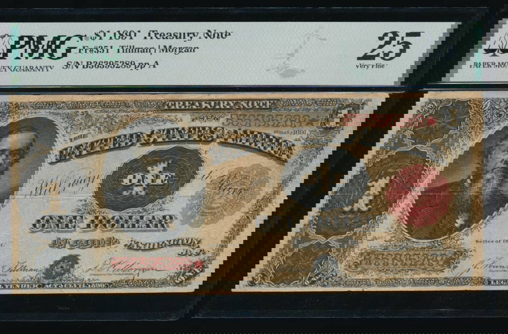 1891 $1 Treasury Note Pmg 25 Auction