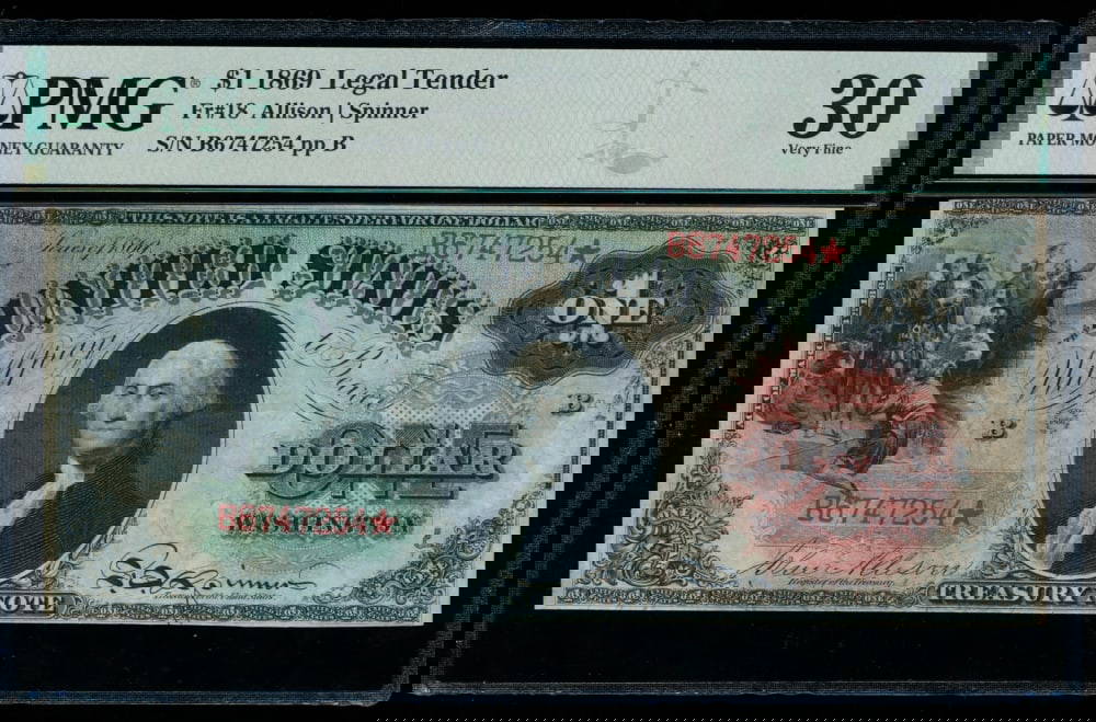 1869 $1 Legal Tender Note Pmg 30 Auction