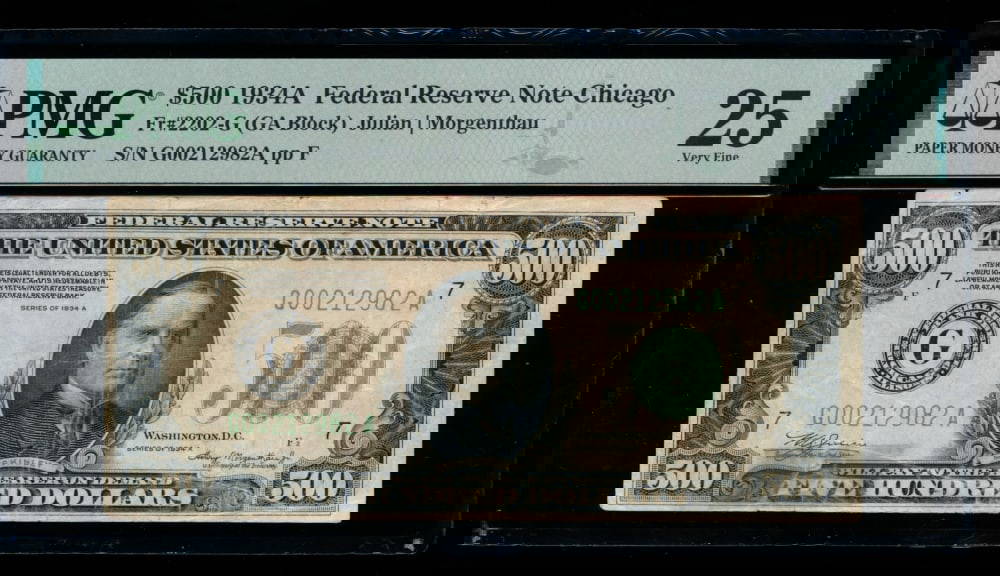 1934a $500 Chicago Frn Pmg 25 Auction