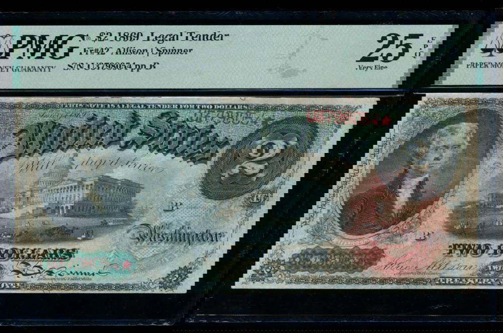 1869 $2 Legal Tender Note Pmg 25epq Auction