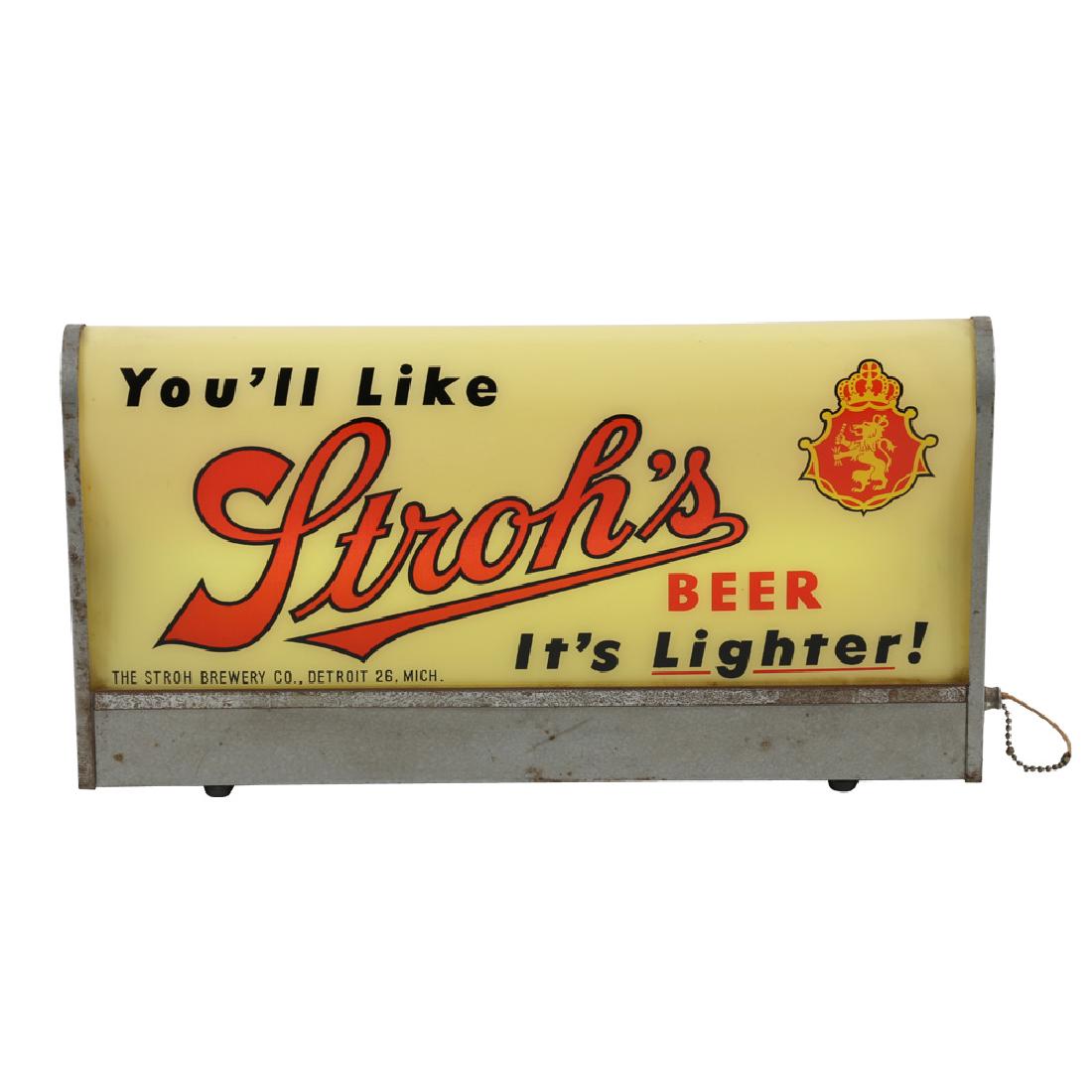 2 Sided Stroh’s Beer Lighted Counter Top Bar Back Sign