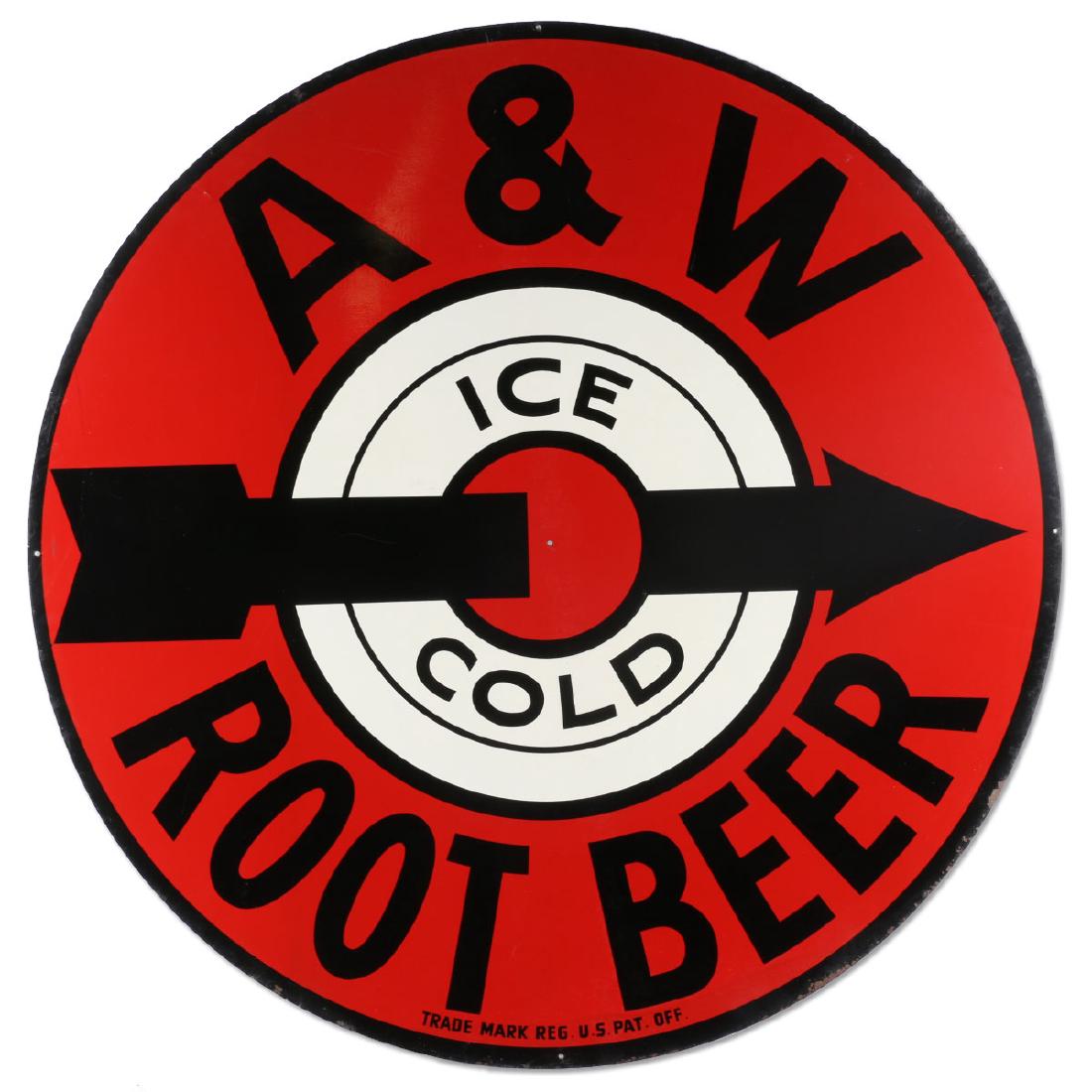 Rare 1950's A&W Root Beer Single-Sided Tin Litho Sign