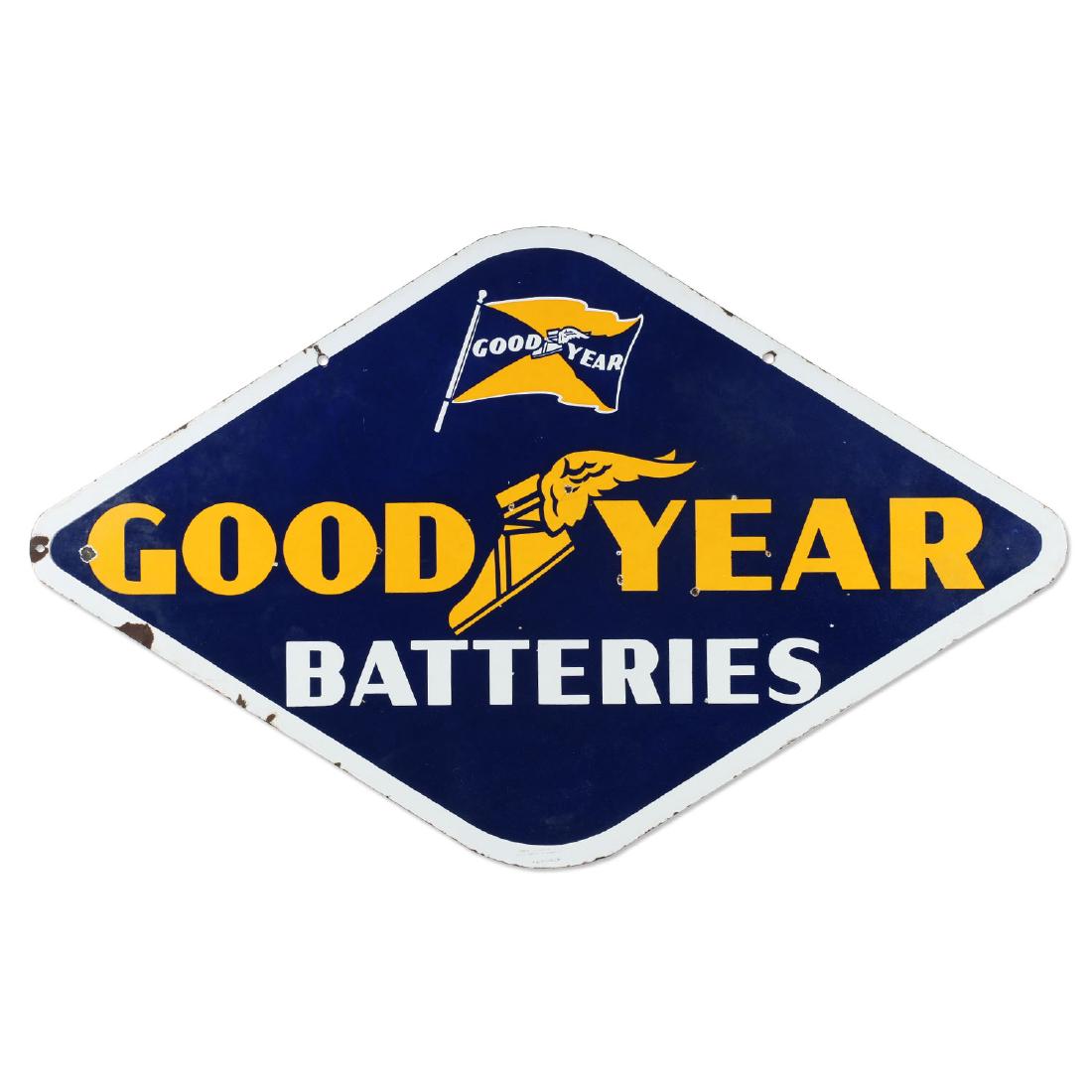 2-Sided Porcelain Goodyear Batteries Sign