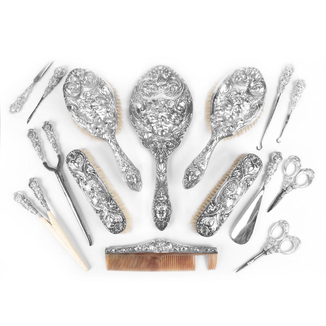 Repousse Sterling Silver Dresser Set