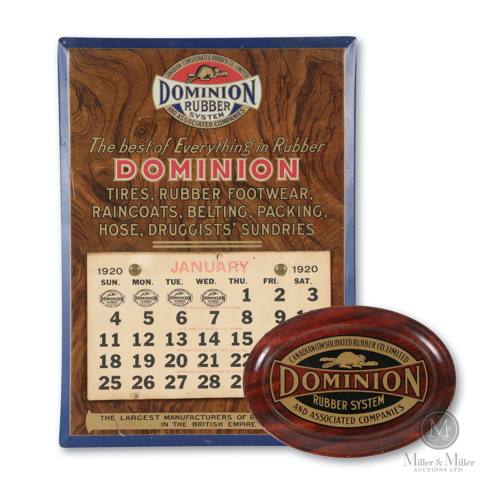 Dominion Rubber Tin Litho Calendar & Tray