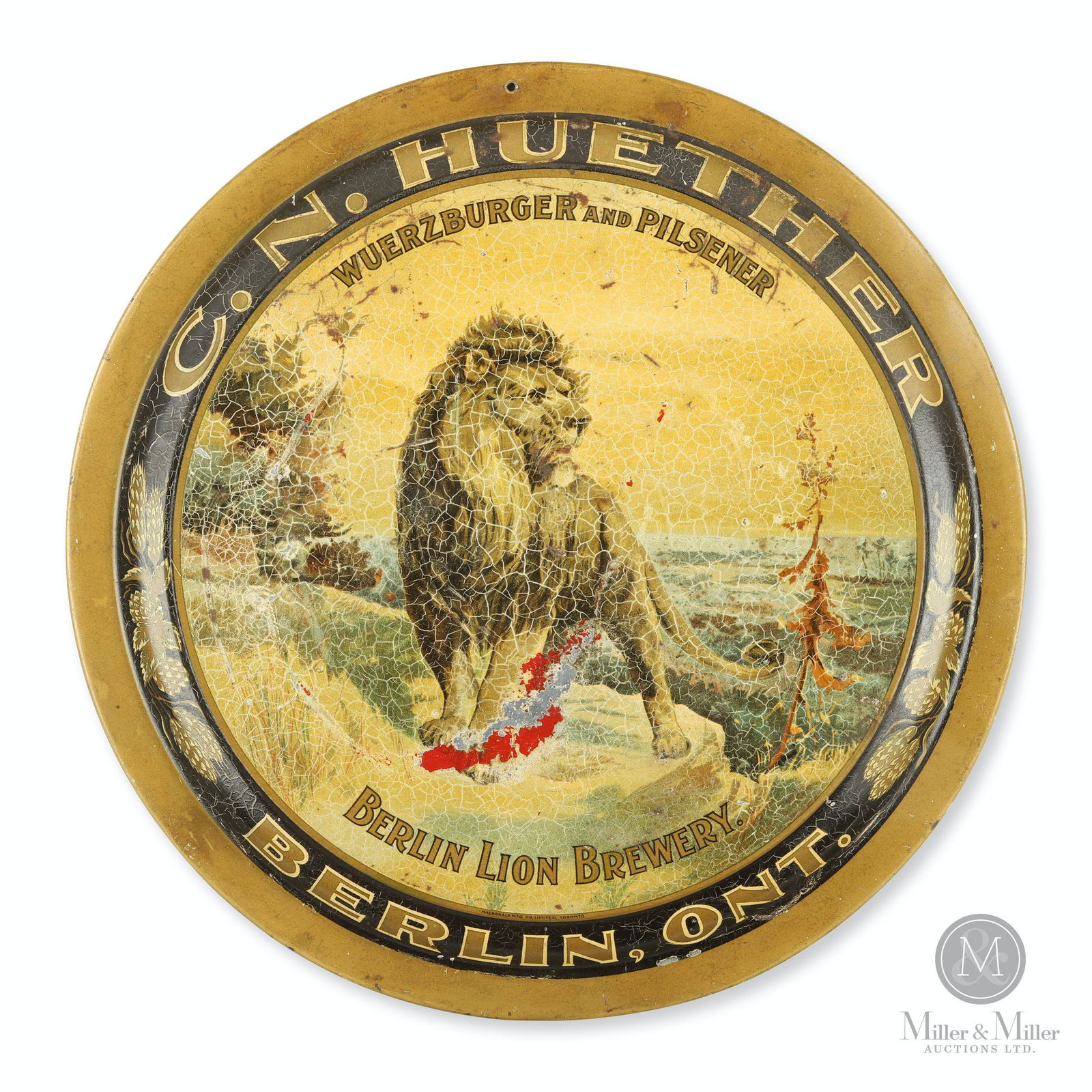 Huether's Berlin Lion Brewery Tin Litho Beer Tray