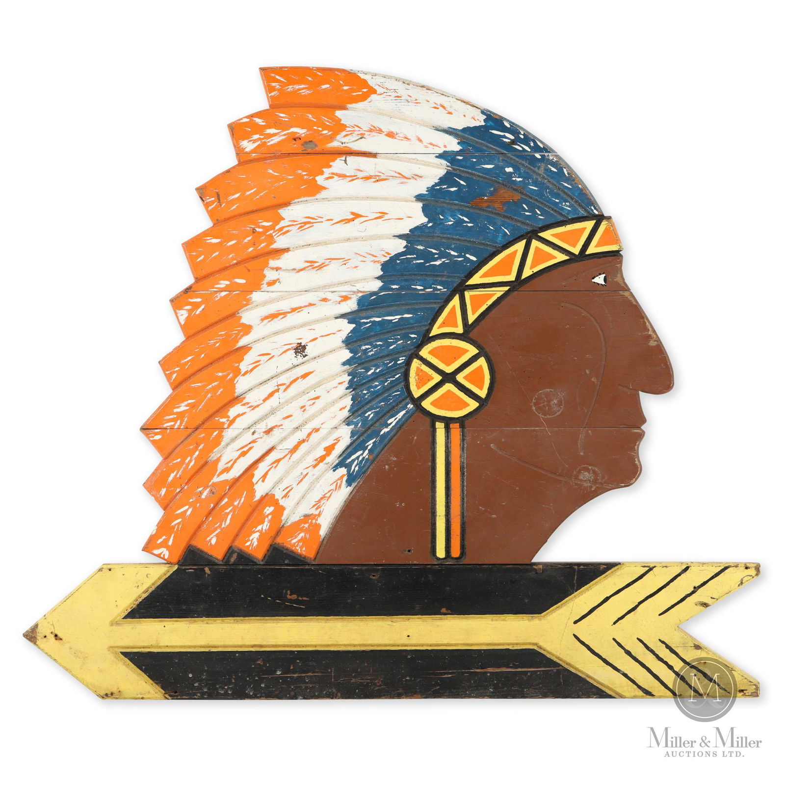Painted Wooden Indian Head Sign