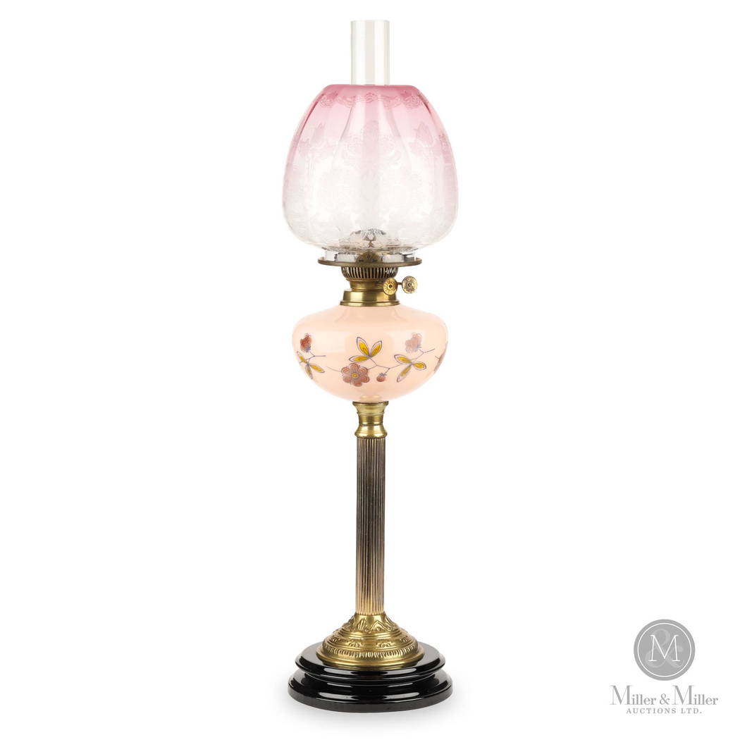 Enamelled Rose Milk Glass Banquet Lamp Mar 26 2023 Miller And Miller Auctions Ltd In On