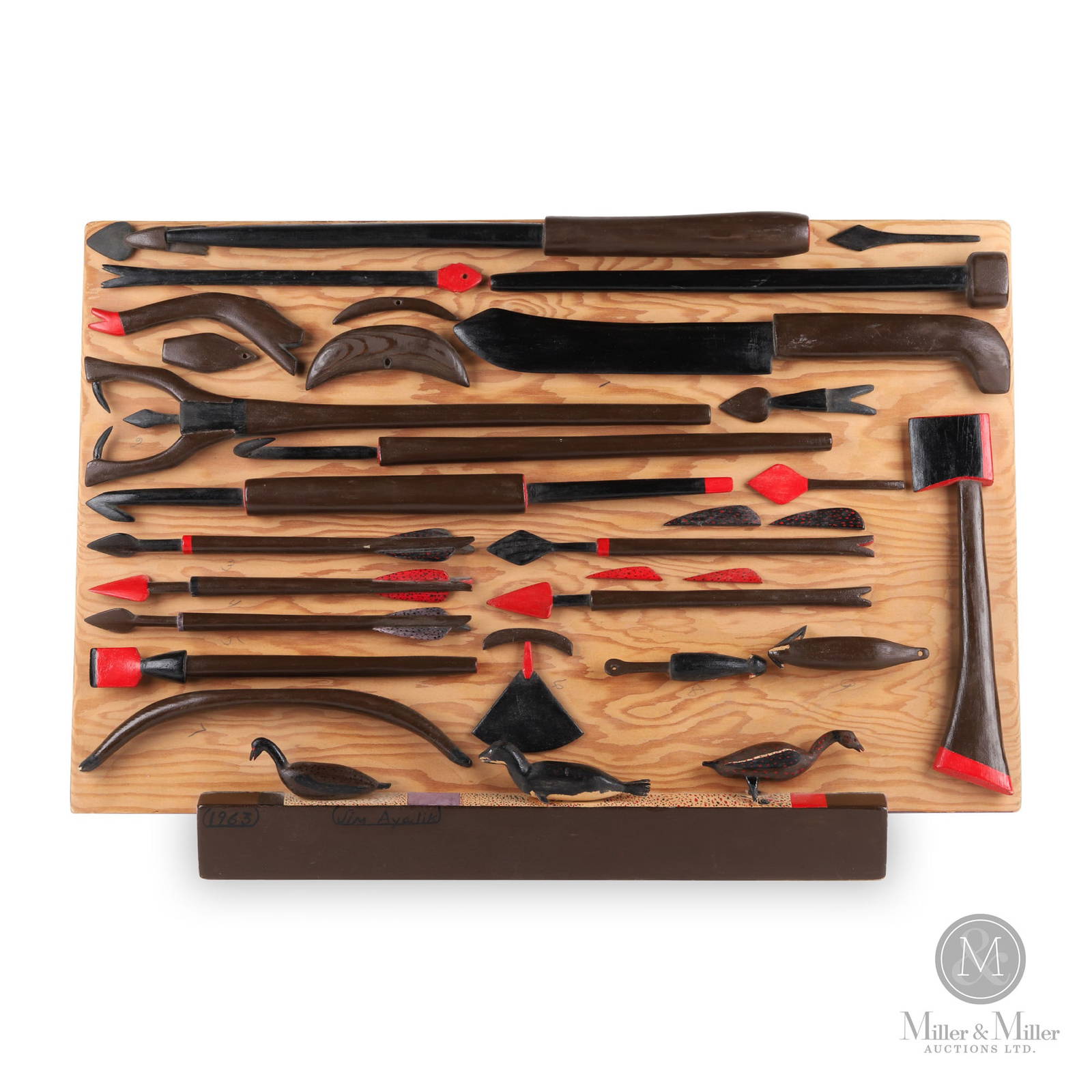 Wood Tableau Of Traditional Hunting Tools Auction