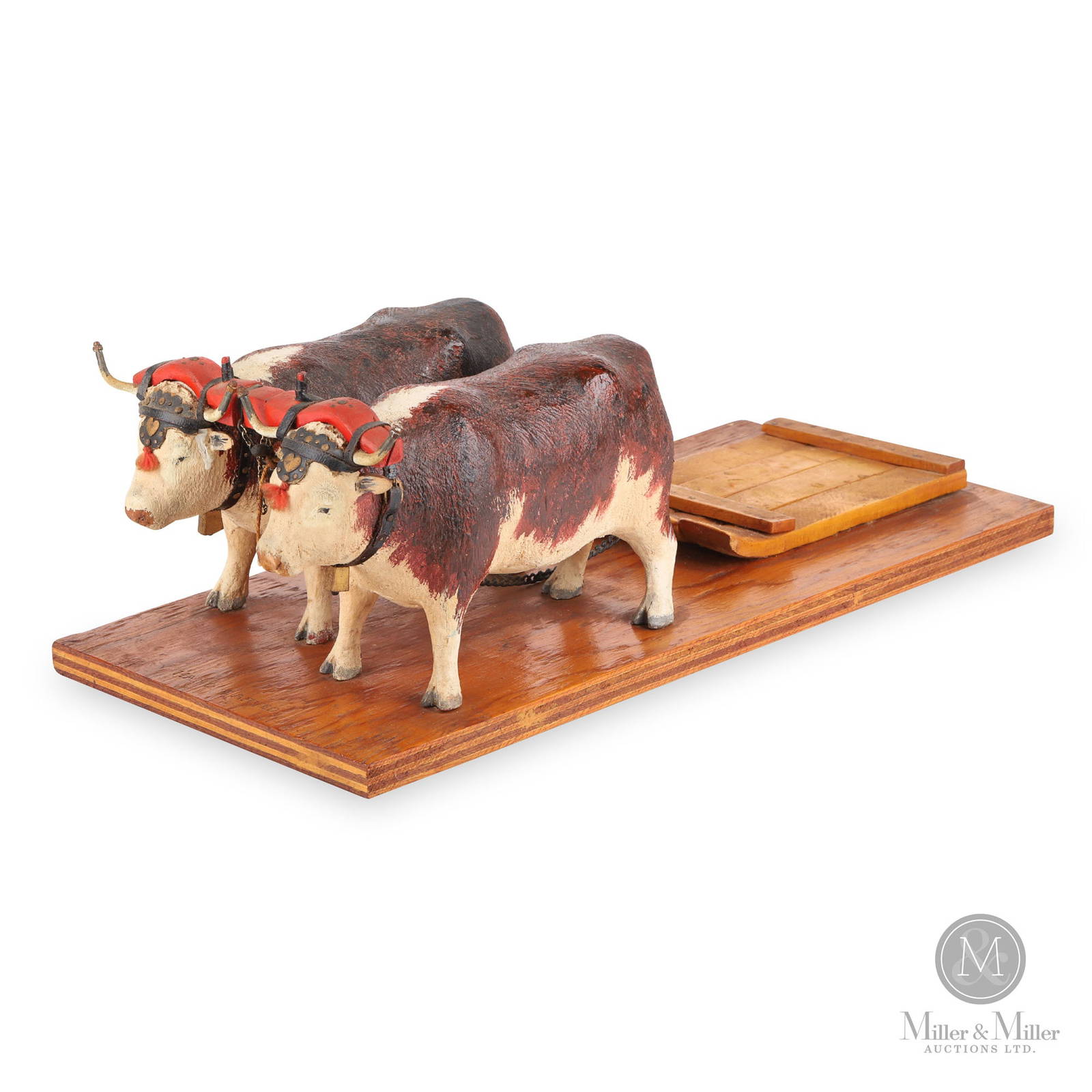 Carved Team Of Oxen Pulling A Logging Sled Auction