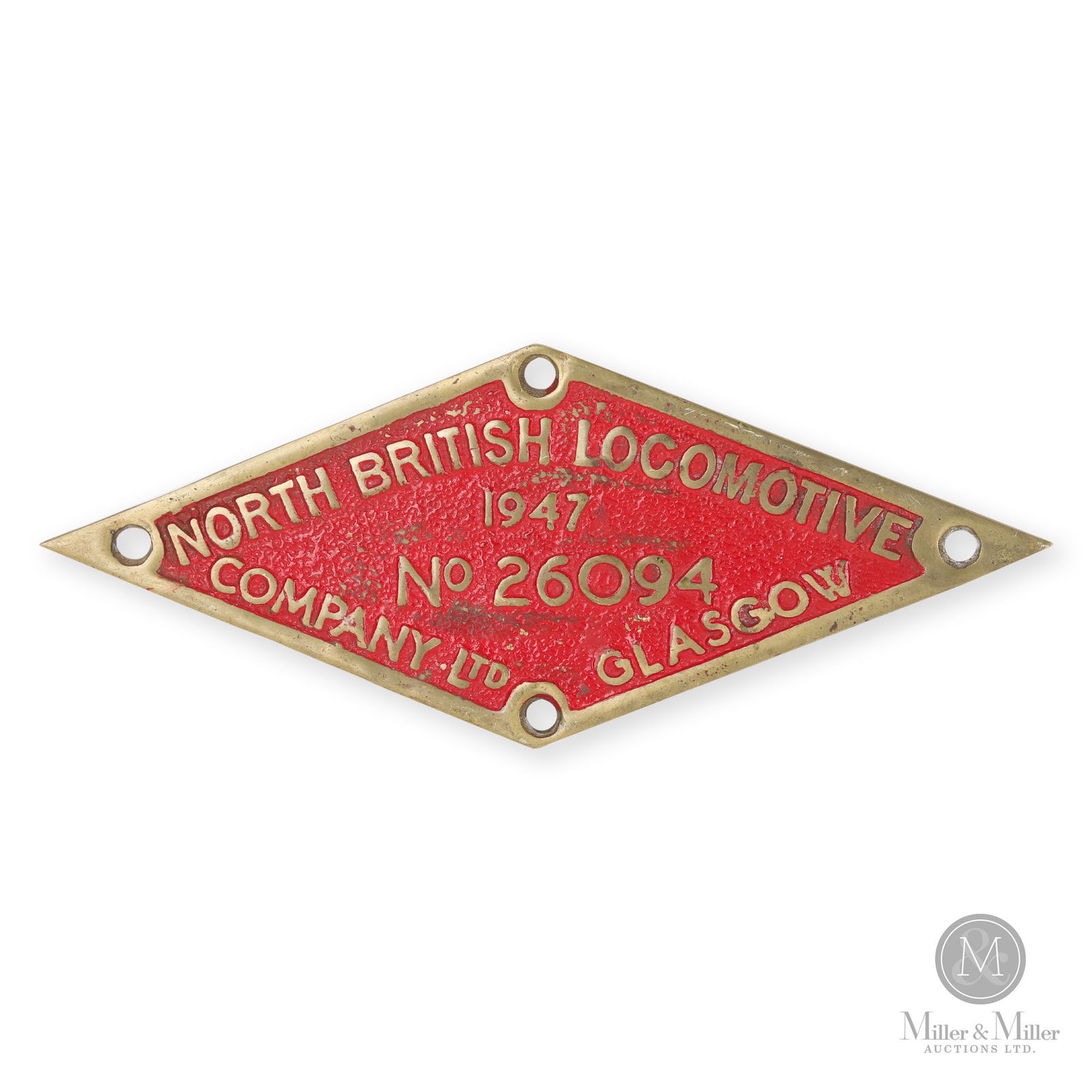 North British Locomotive Co. 1947 Builder's Plate No. 26094 Auction